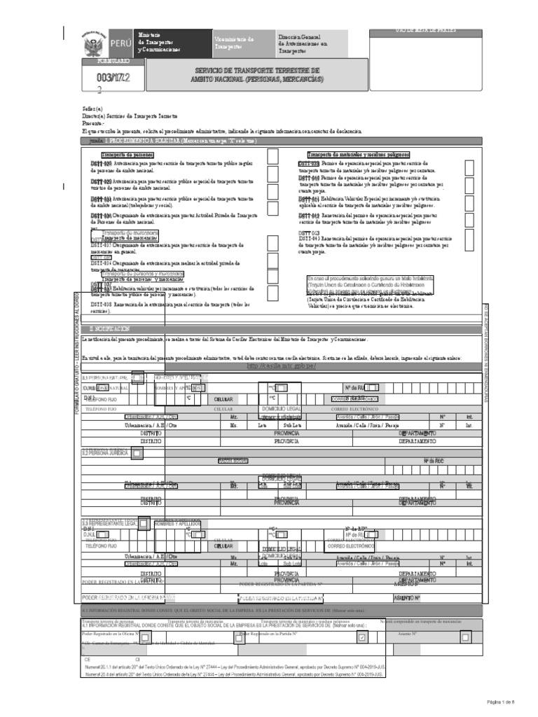 Formulario 003-17.2 Servicio de Transporte Terrestre de Ámbito Nacional PDF | PDF | Transporte ...