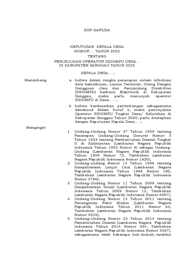 Penunjukan Operator SIDOMPU Desa 2022 | PDF
