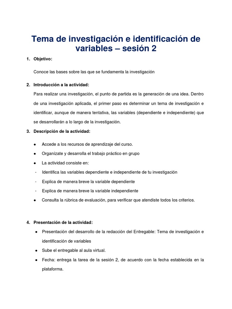 S2 Tema De Investigación E Identificación De Variables Descargar