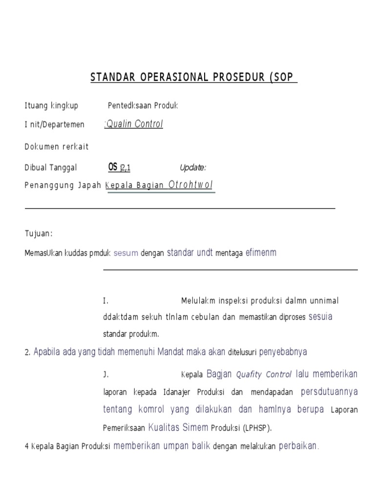 Contoh SOP Pemeriksaan Produk | PDF