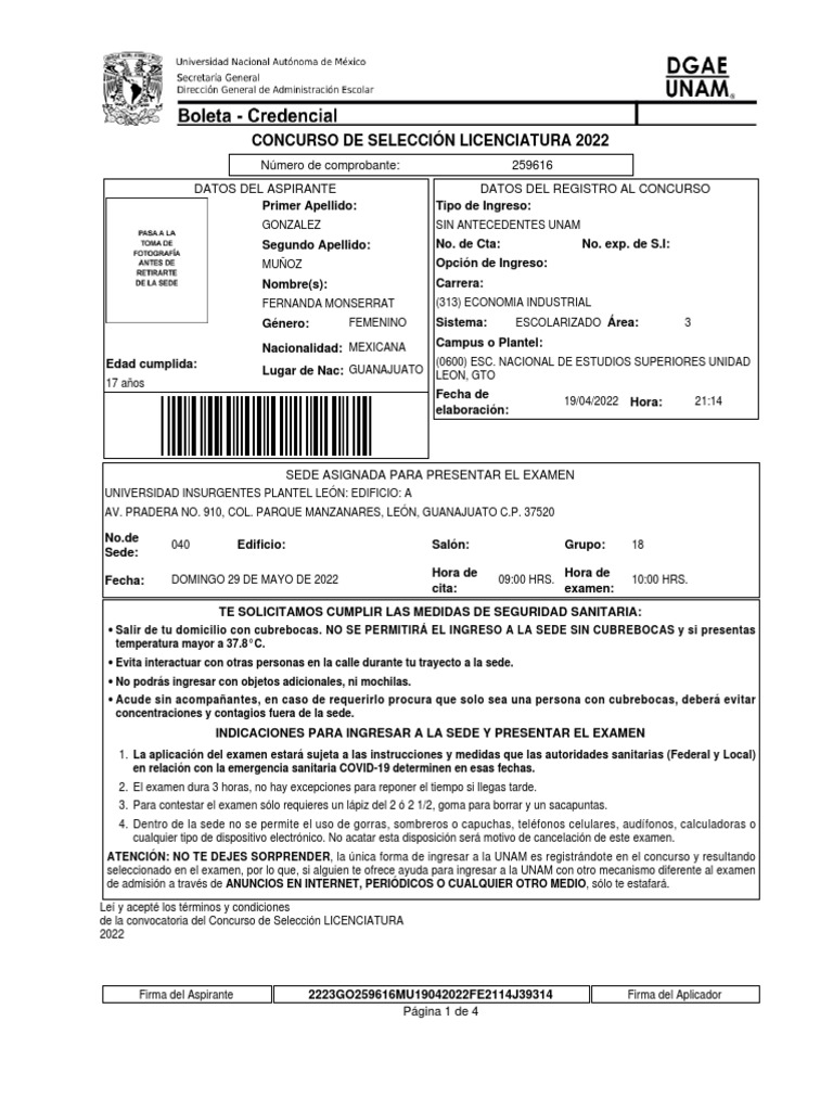 Examen de Admisión UNAM 2022 | PDF