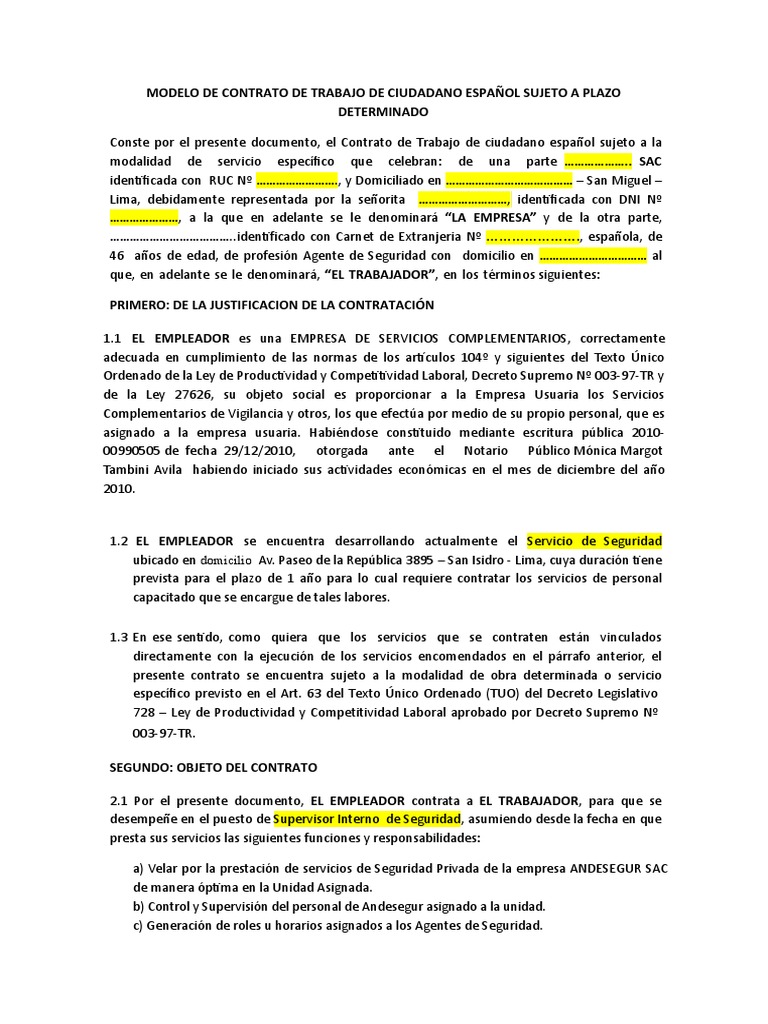 Modelo de Contrato de Trabajo en España | PDF | Derecho laboral | Juez