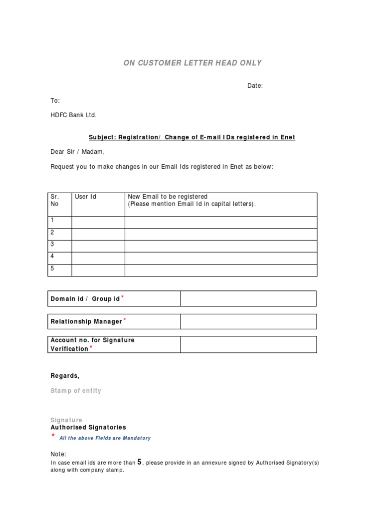 HDFC Email ID Change Request Template | PDF | Law