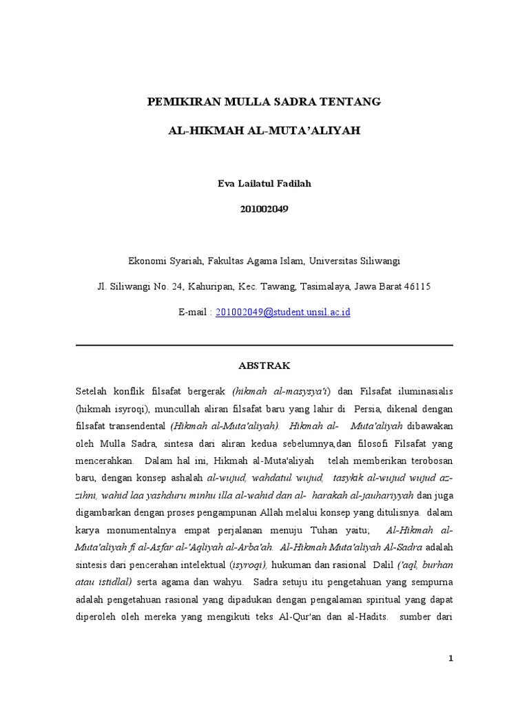 Pemikiran Mulla Sadra | PDF