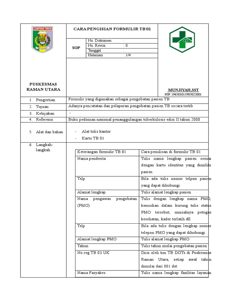 Cara Pengisian Formulir TB 01 | PDF