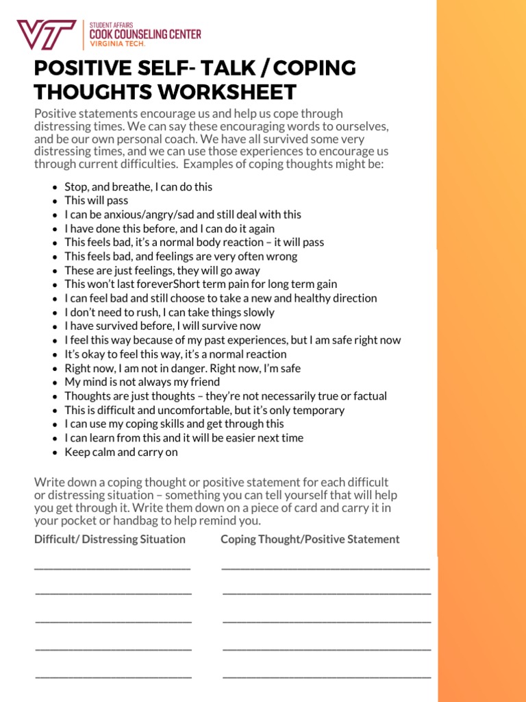 Positive Self-Talk Coping Worksheet | PDF | Self-Improvement | Lifestyle