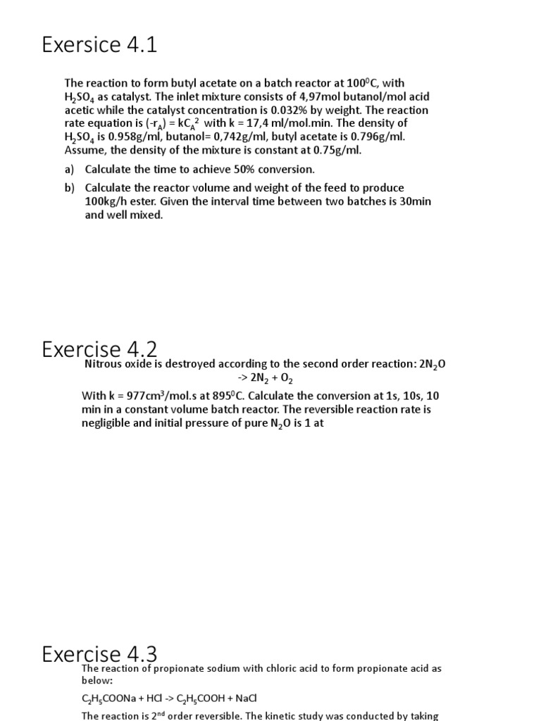Exercise 3 | PDF | Chemical Reactor | Chemical Reactions