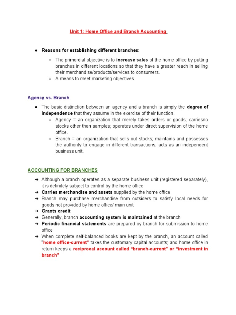 Home Office and Branch Accounting Overview | PDF | Debits And Credits ...