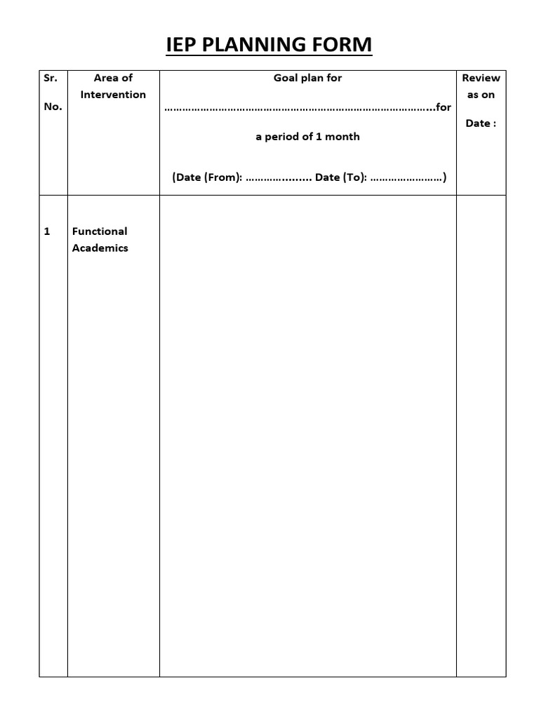 Iep Planning Form Blank Sheet | PDF