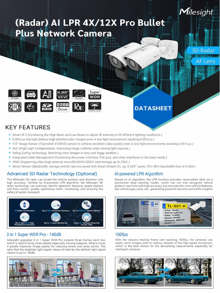 Milesight Radar AI LPR 4X&12X Pro Bullet Plus Network Camera Datasheet ...