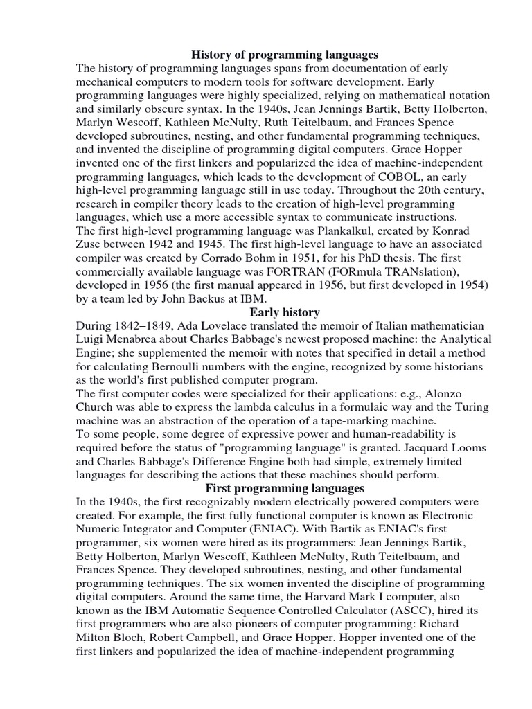 History Of Programming Languages Pdf Computer Programming Programming Language