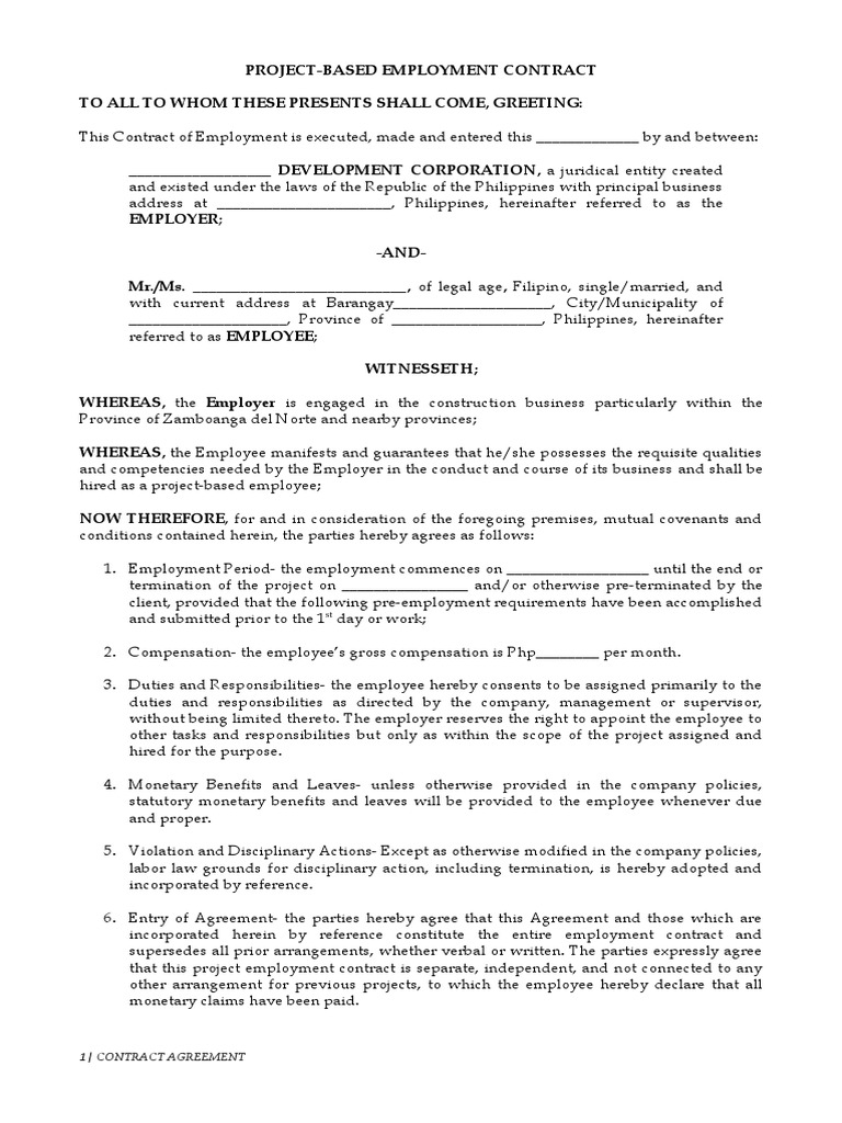 Project-Based Contract of Employment - Sample | PDF | Employment ...