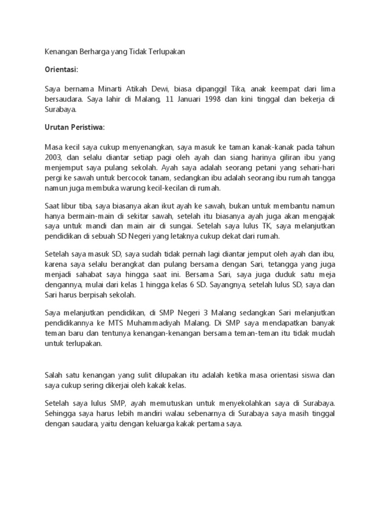 Contoh Teks Cerita Sejarah Pribadi - Edit | PDF