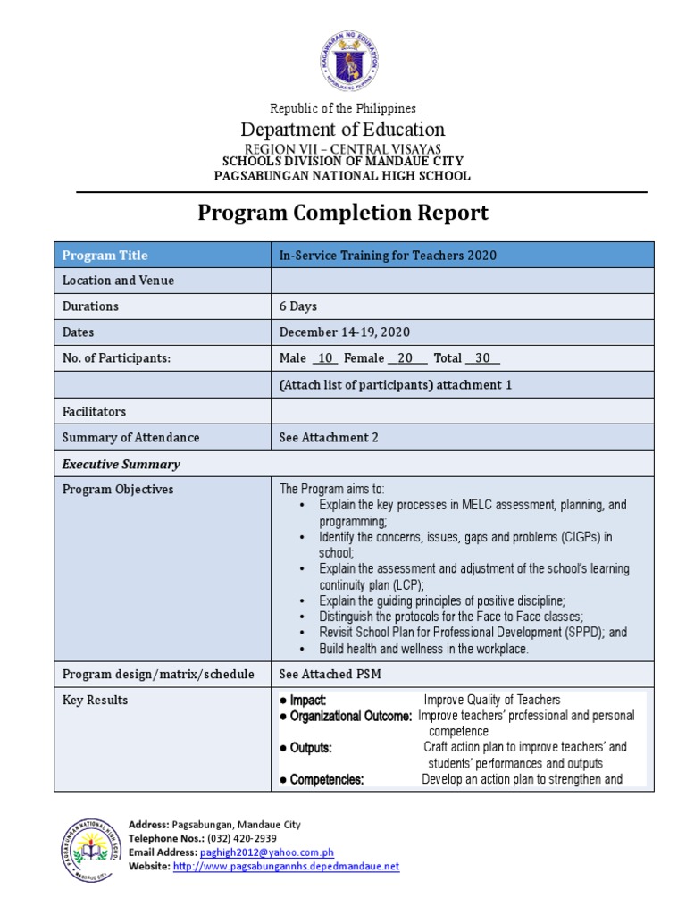 Completion Report INSET | PDF | Learning | Behavior Modification