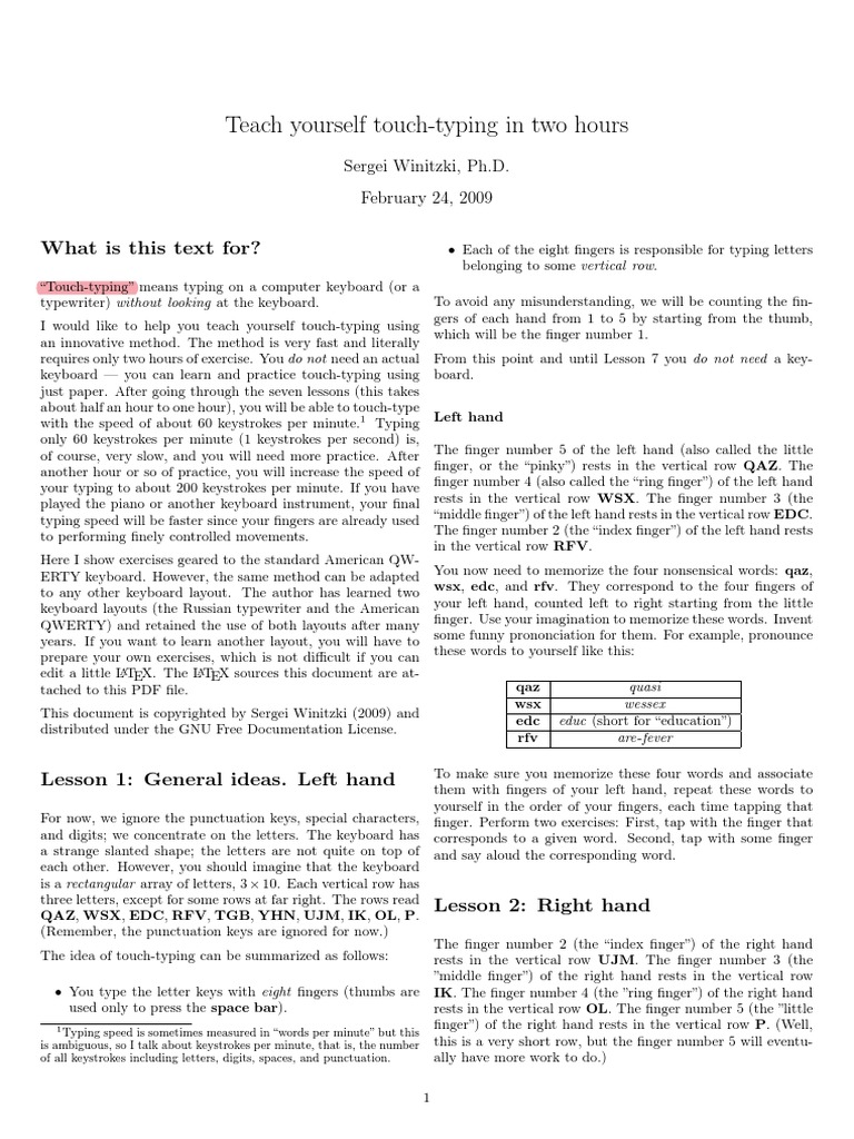 Teach_yourself_touch_typing_in_two_hours | PDF | Writing Implements | Text