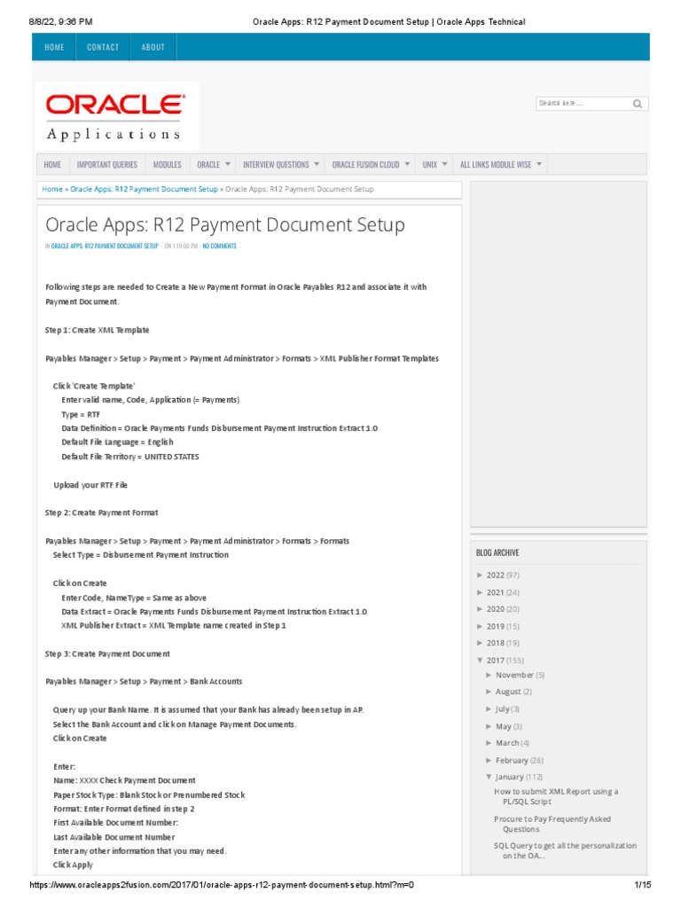 Oracle Apps - R12 Payment Document Setup - Oracle Apps Technical | PDF | Pl/Sql | Xml