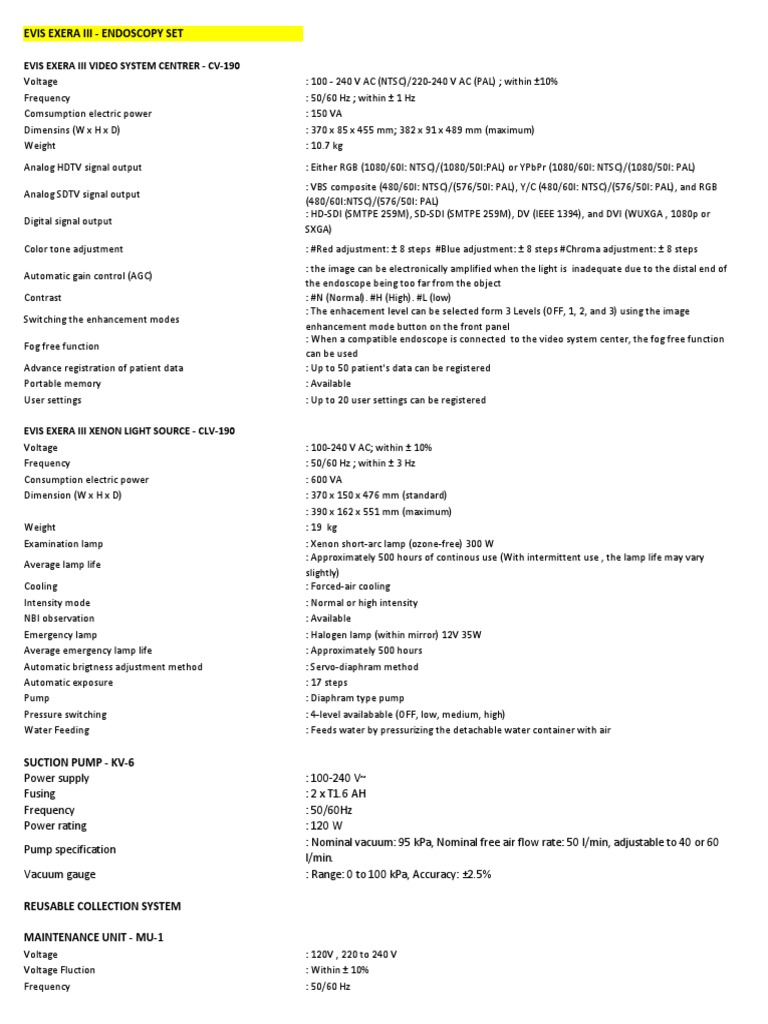 Spesifikasi Evis Exera III - Endoscopy Set | PDF | Thin Film Transistor ...