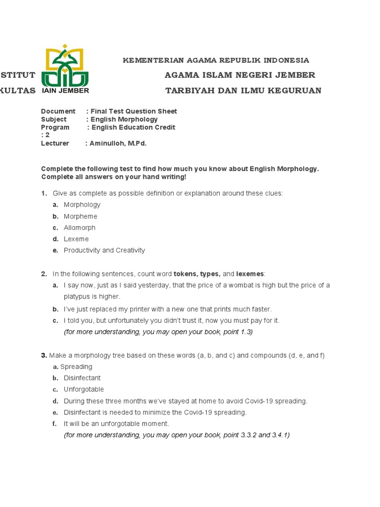 Morphology Final Test Fix | PDF | Language Arts & Discipline | Science ...