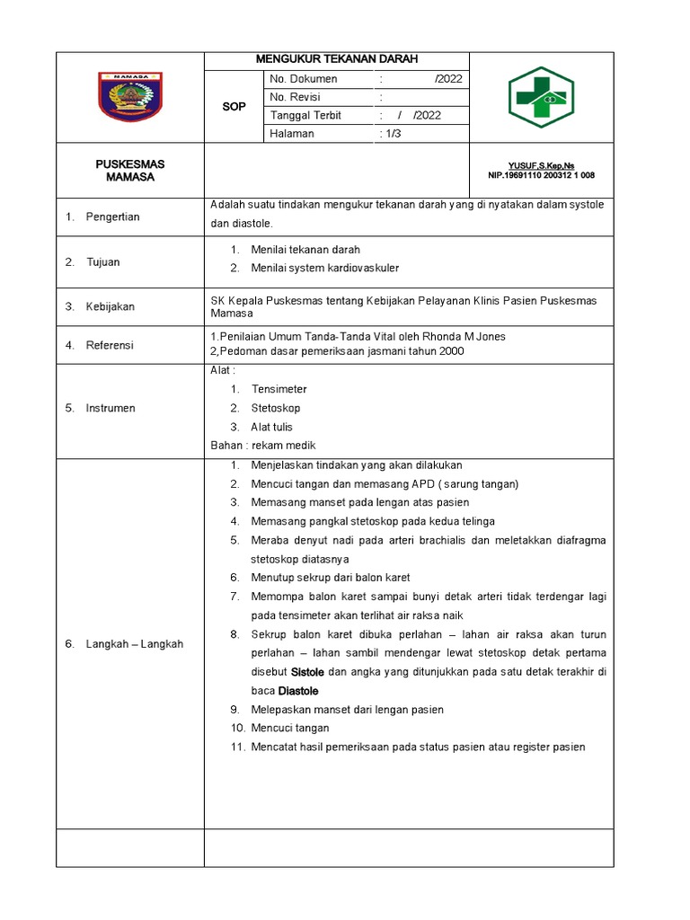 Sop Mengukur Tekanan Darah | PDF
