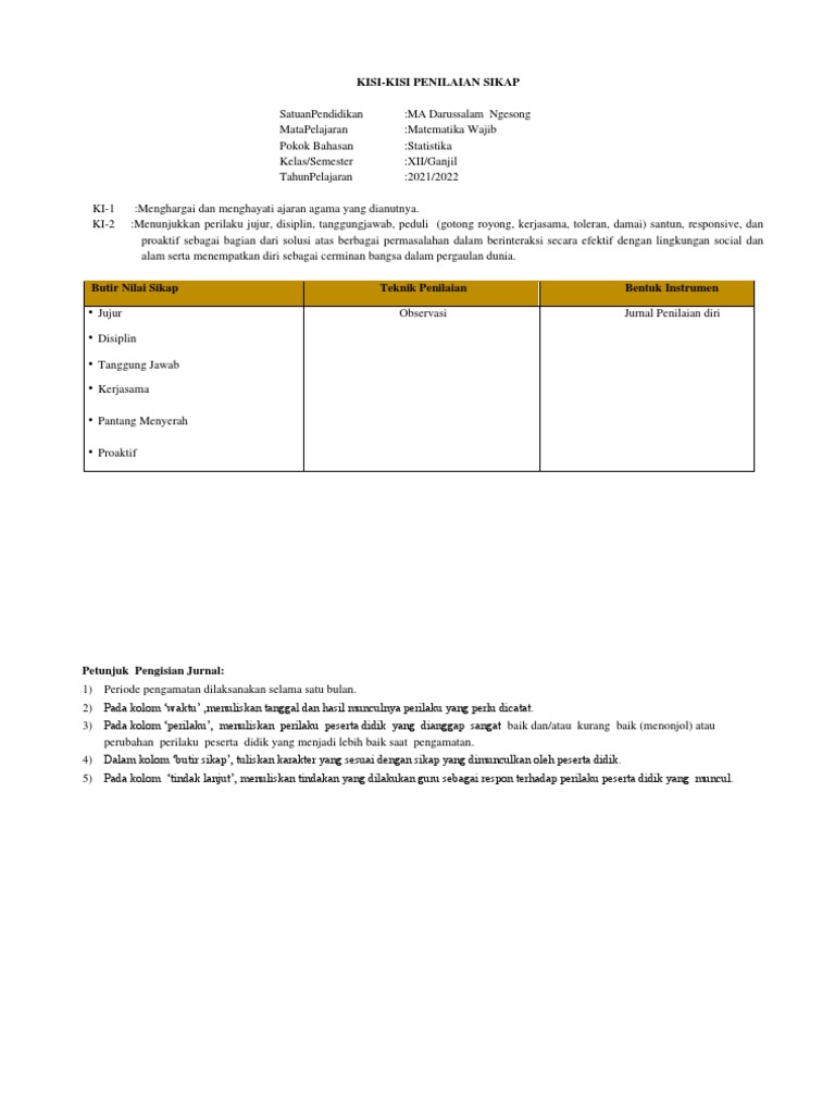 11 Instrumen Penilaian MTK 12 Harian | PDF