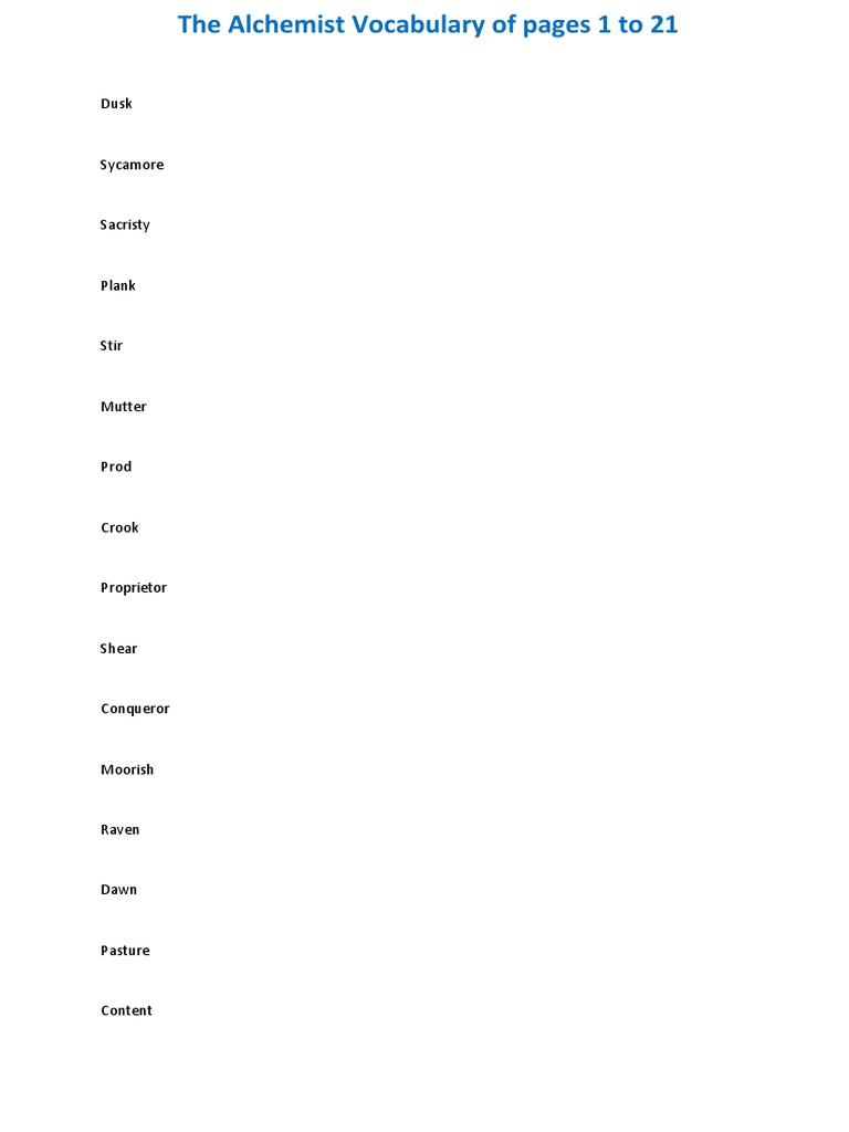 The Alchemist Vocabulary - Pages 1 To 21 | PDF