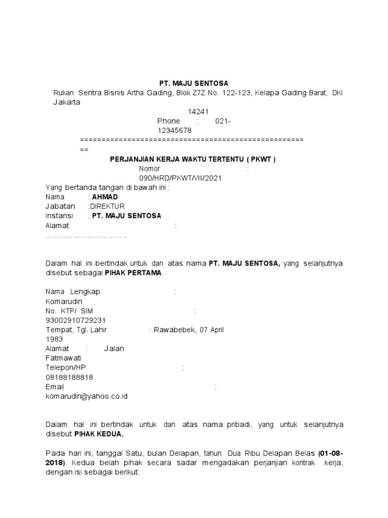 Contoh Surat PKWT | PDF