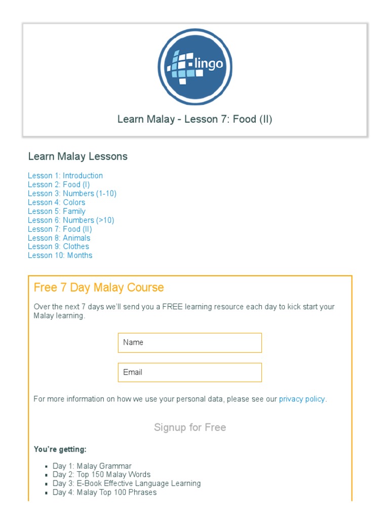 Learn Malay - Lesson 7 - Food (II) - L-Lingo | PDF | Application Software | Computing