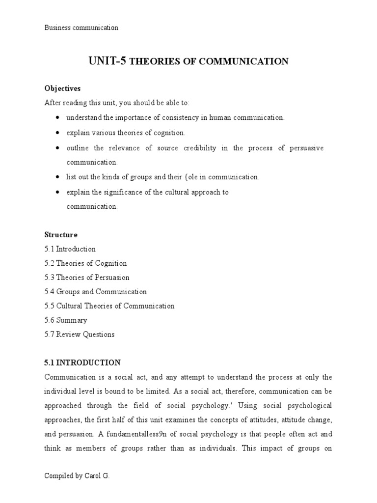 Unit-5 Theories of Communication | PDF | Attitude (Psychology ...