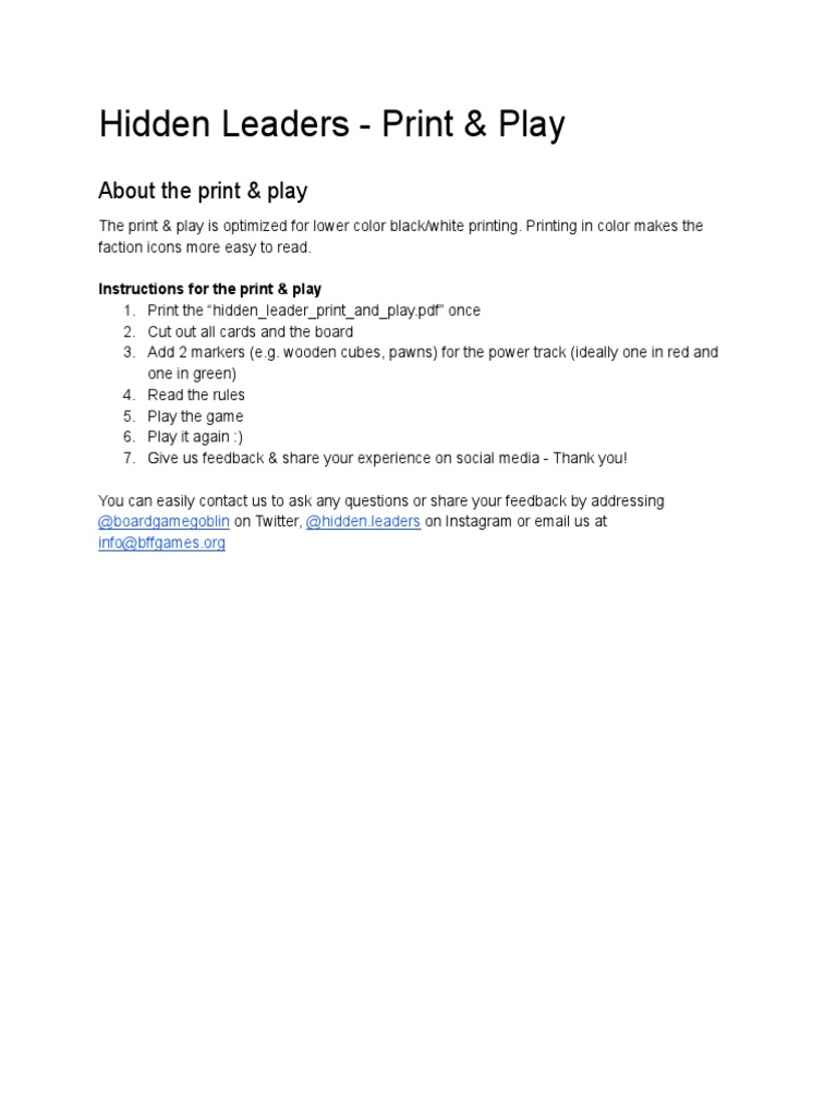 Hidden Leaders: Print & Play Guide | PDF | Card Games