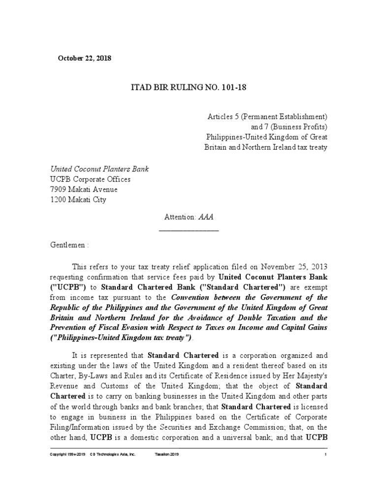 BIR Ruling 101-18 wPE | PDF | Permanent Establishment | Taxes