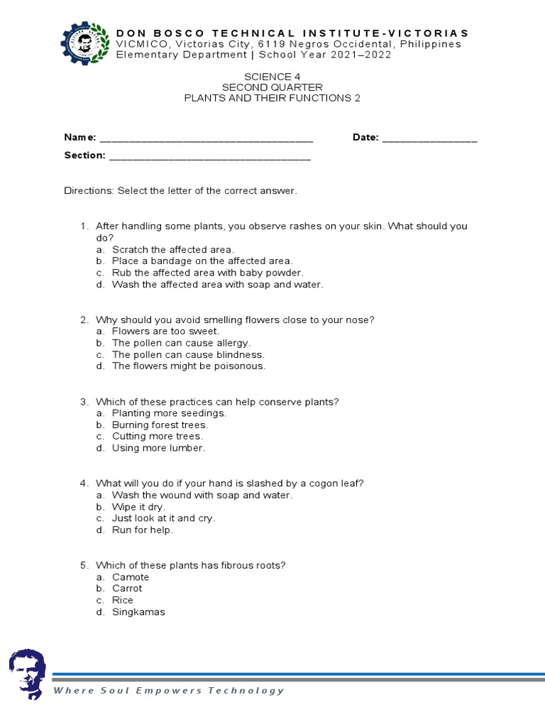 Plants and Their Functions - Multiple Choice | PDF | Plants | Flowers