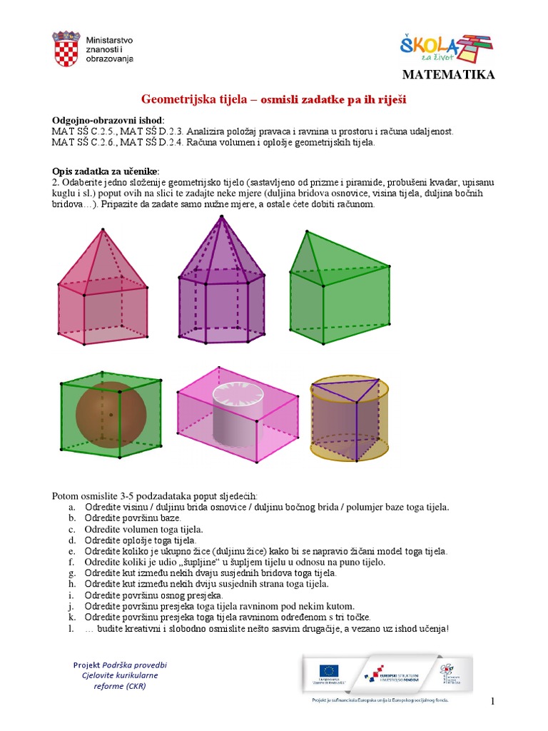 Geometrijska Tijela-Osmisli Zadatak 2 | PDF