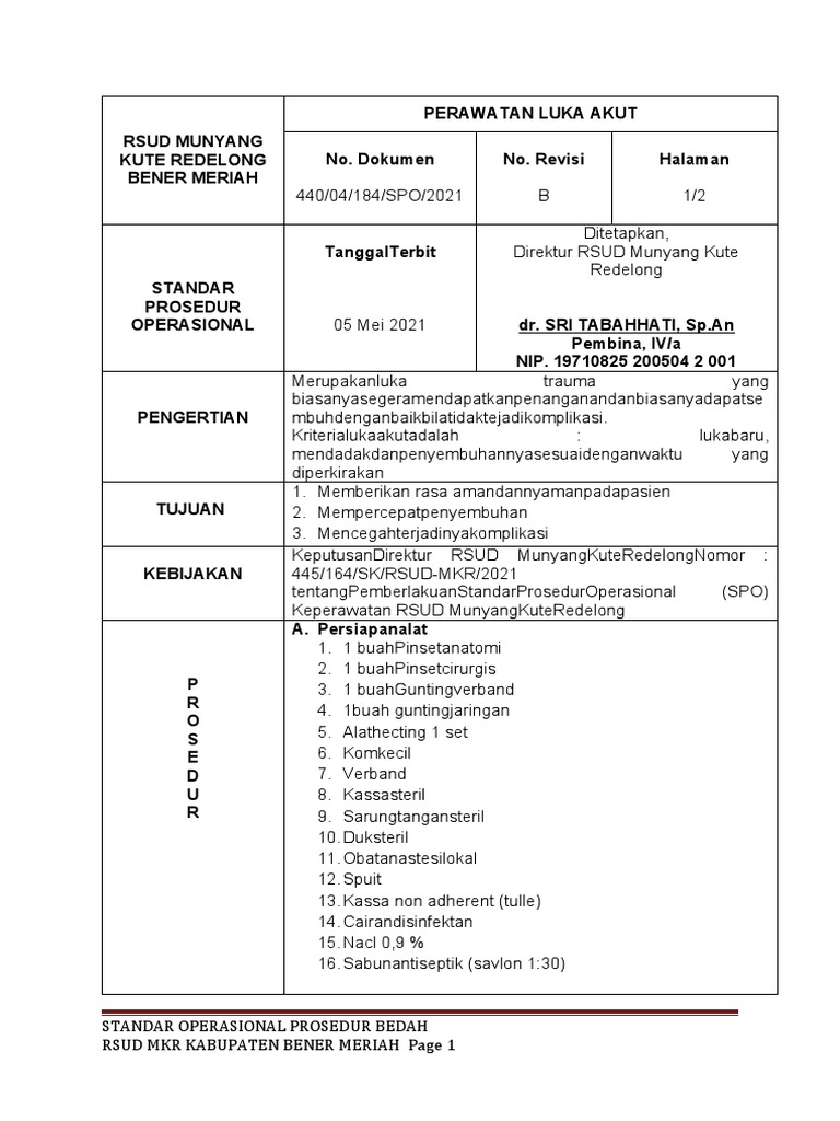 Sop Perawatan Luka Akut | PDF