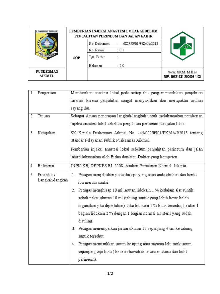 Pemberian Injeksi Anastesi Lokal Sebelum Penjahitan Perineum Dan Jalan ...