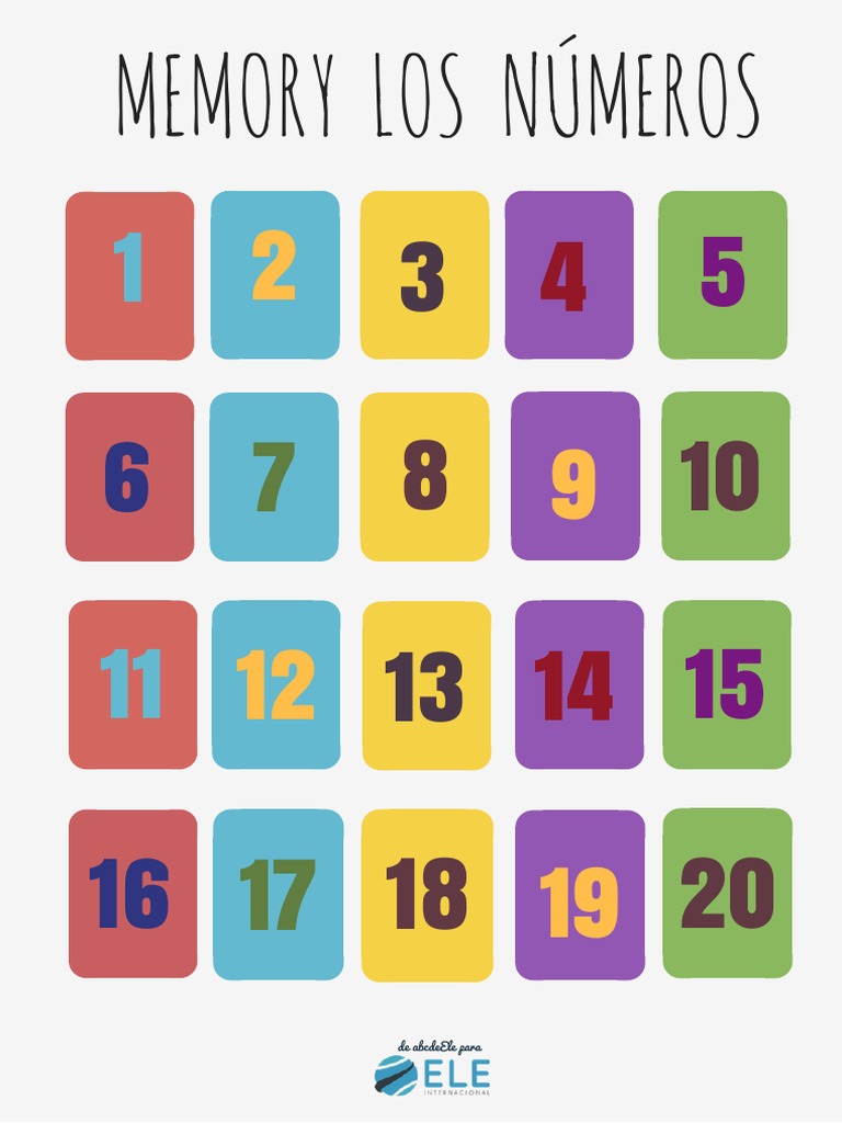 Juego de memoria: Números del 1 al 20 | PDF