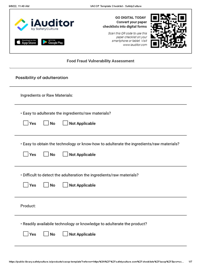 VACCP Template Checklist - SafetyCulture | PDF | Business