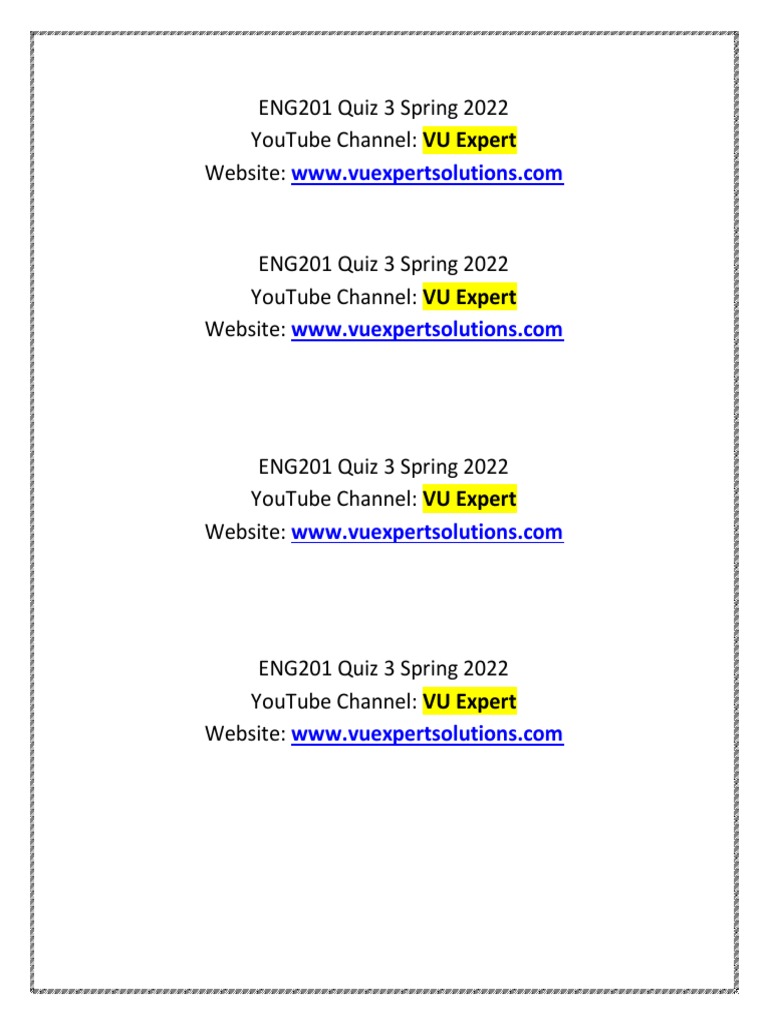 ENG201 Quiz 3 Spring 2022 | PDF