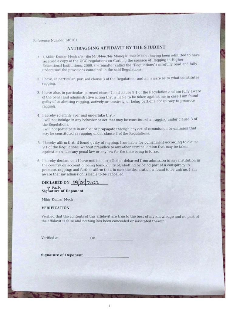 Anti Ragging Affidavit | PDF