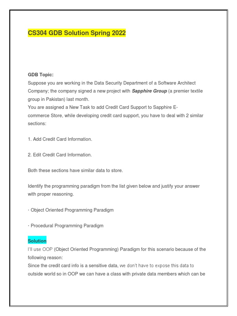 CS304 GDB Solution Spring 2022 | PDF