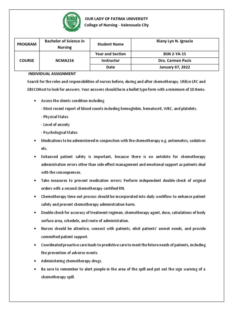 Roles and Responsibilities of Nurses | PDF | Chemotherapy | Nursing