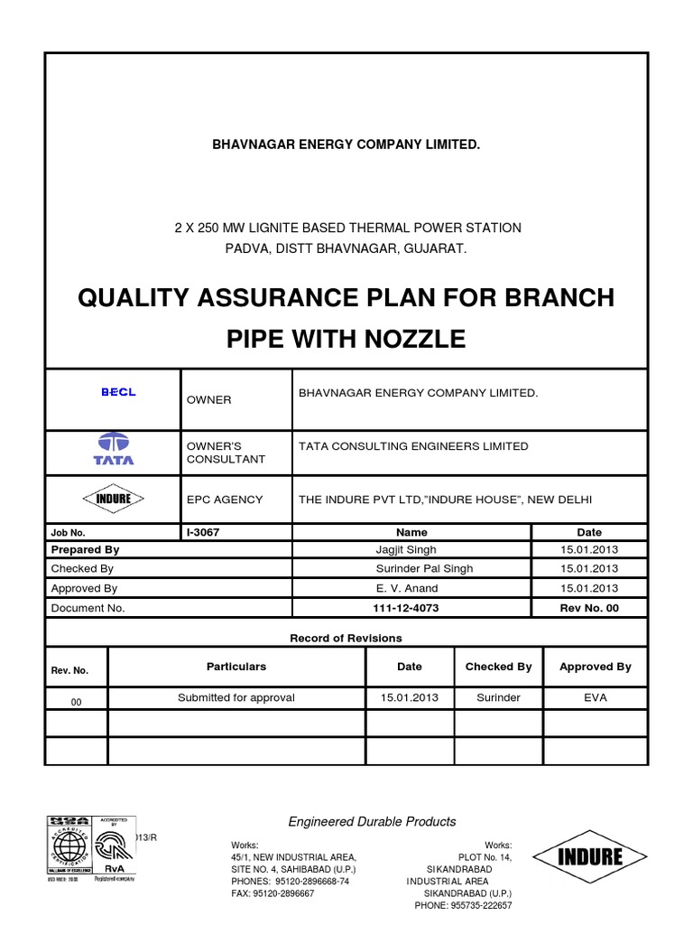 QAP For Branch Pipe With Nozzle | PDF