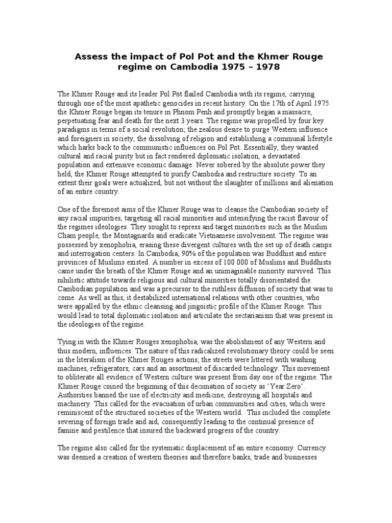 Assess The Impact of Pol Pot and The Khmer Rouge Regime On Cambodia ...