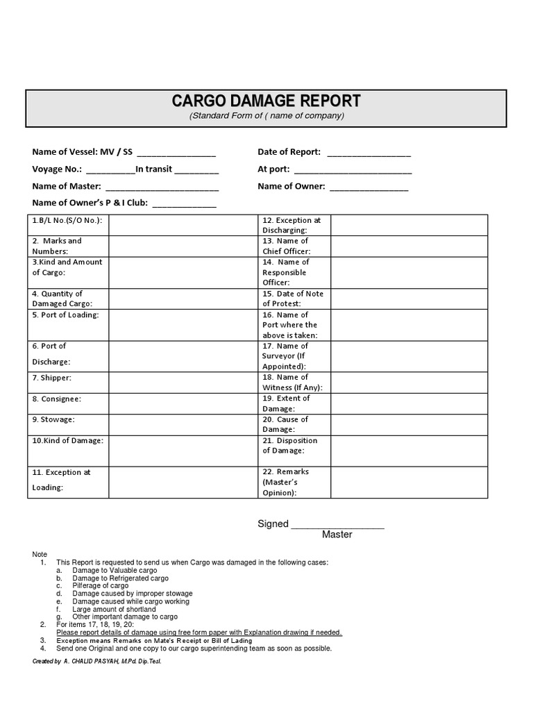 Cargo Damage Report-Template | PDF | Cargo | Ships