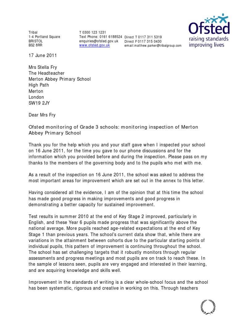 Ofsted Letter | PDF | Teachers | Curriculum