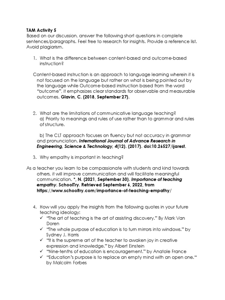 TAM Activity 5 questions insights | PDF | Behavior Modification | Cognitive Psychology