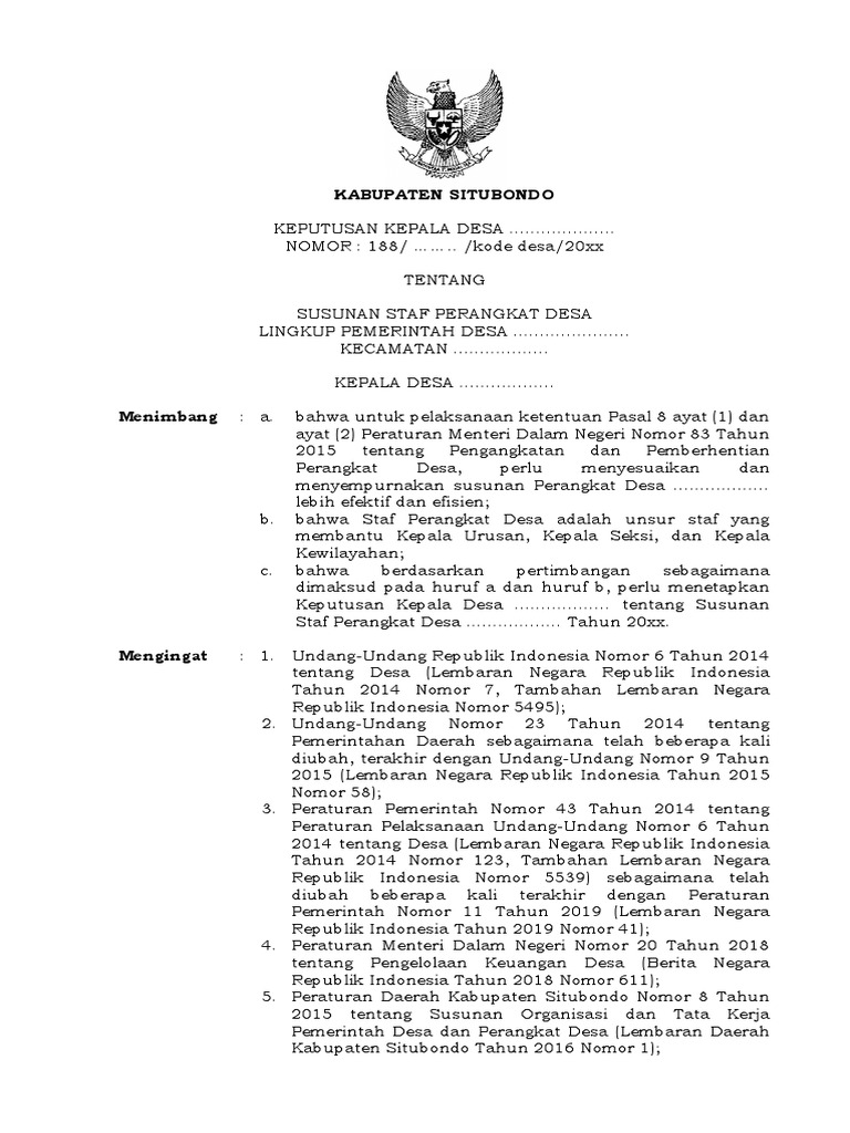Contoh SK Staf Desa | PDF