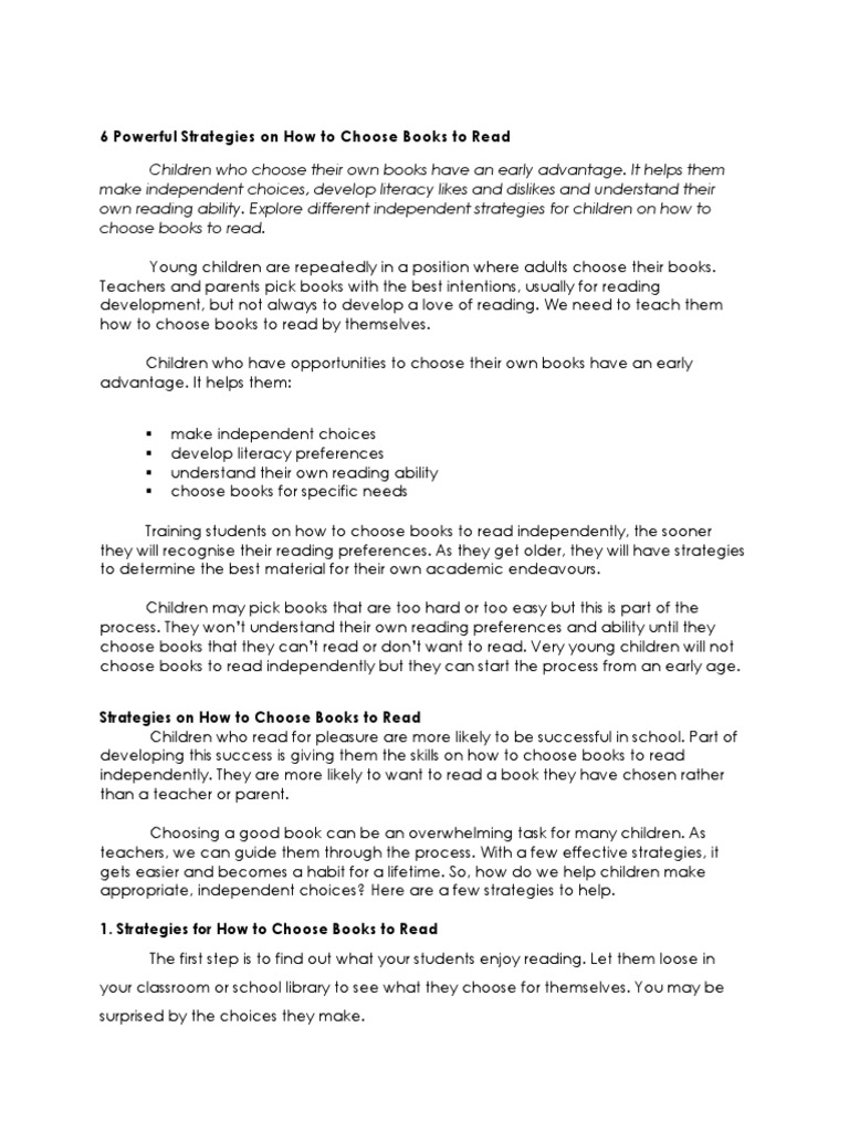 Choosing Books | PDF | Books | Literacy