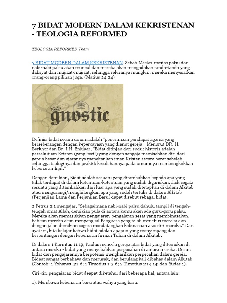 7 Bidat Modern Dalam Kekristenan - Teologia Reformed | PDF