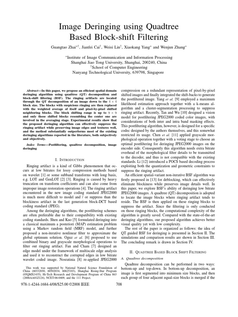 Image Deringing Using Quadtree Based Block-Shift Filtering | PDF | Data Compression | Top Down ...