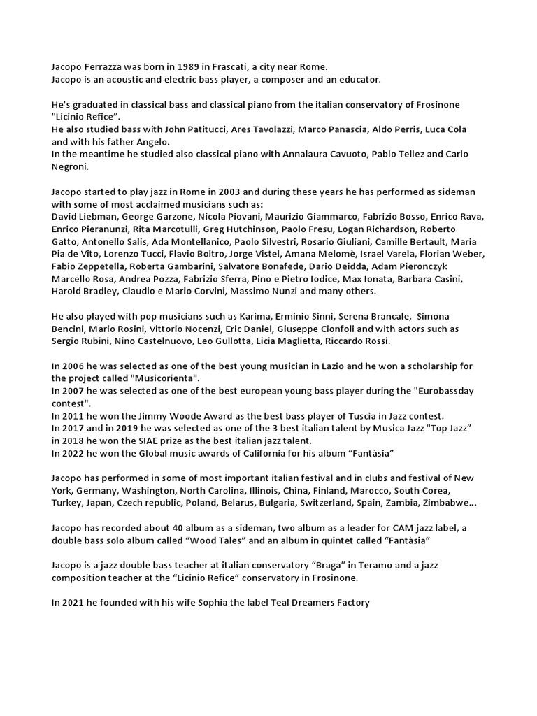 Biography | PDF | Jazz | Jazz Musicians